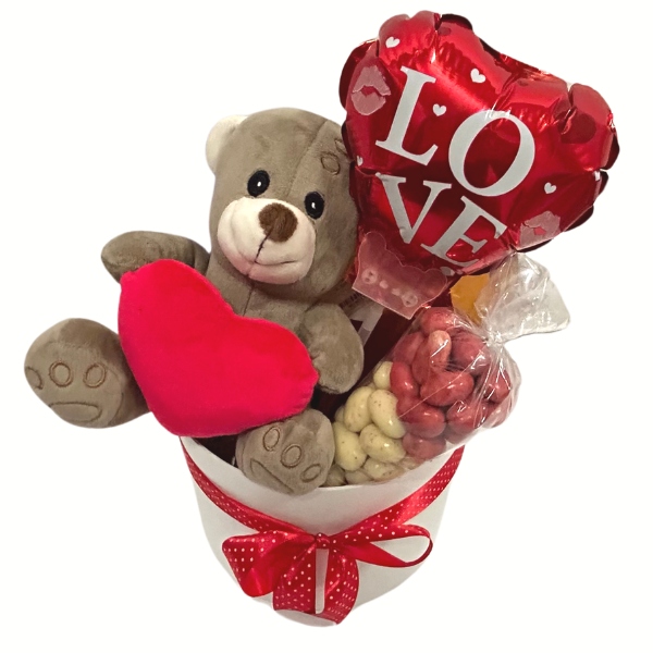 Valentínsky set - Plyšový medvedík, Milka 110 g, mandle v čokoláde 150 ...